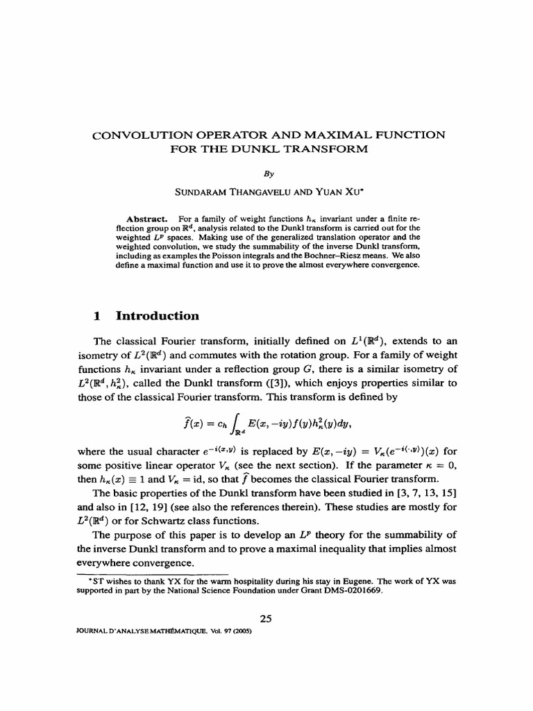 Convolution Operator and Maximal Function For The Dunkl Transform | PDF | Convolution | Fourier ...