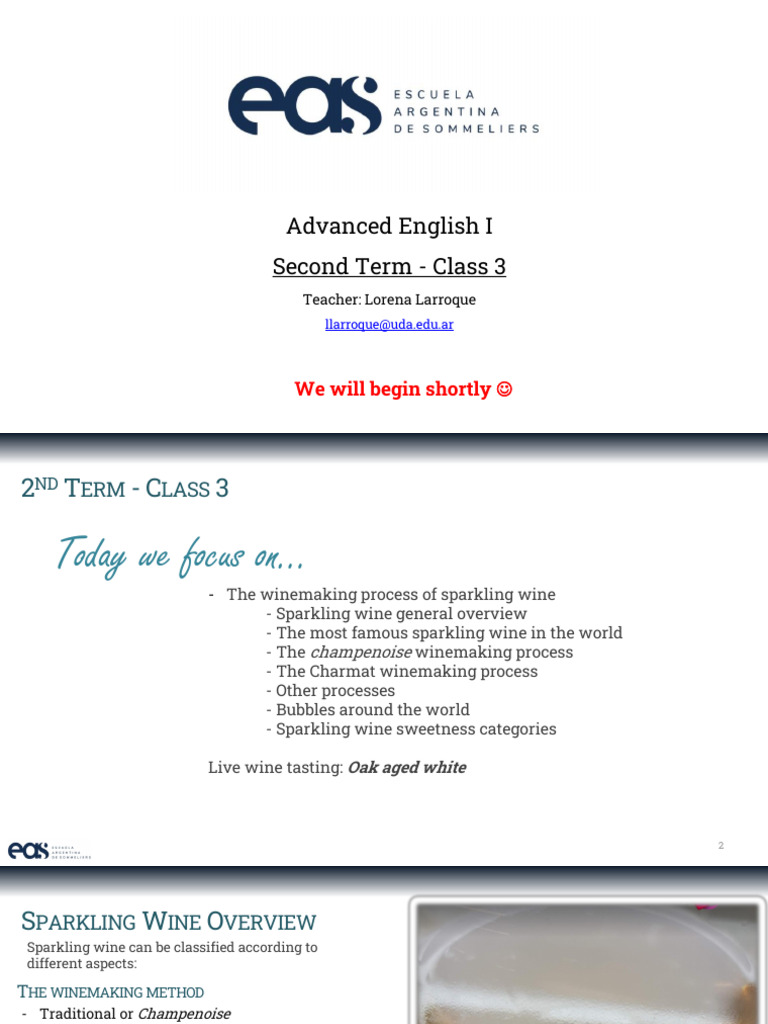 EAS Wine English - Advanced - 2cuat - Class3 - Lorena Larroque - 2024 | PDF | Winemaking | Champagne