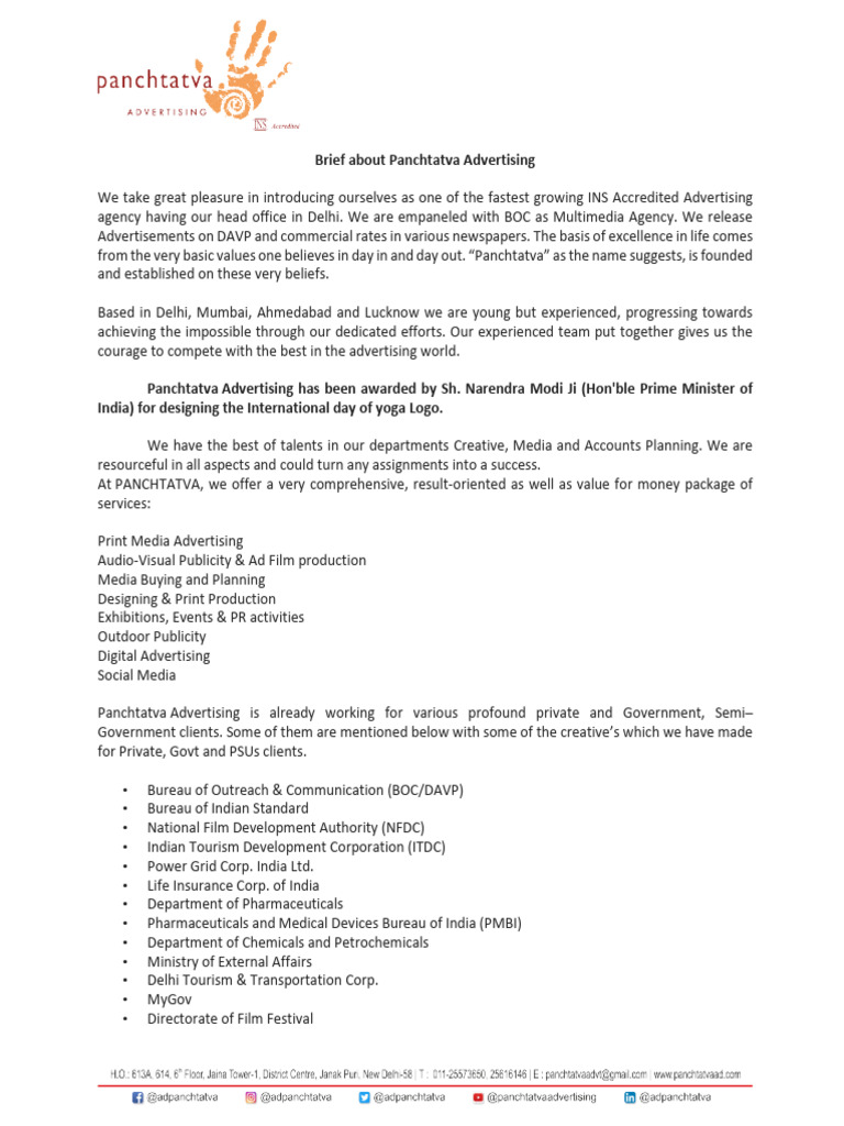 Panchtatva Advertising: INS Accredited Agency | PDF
