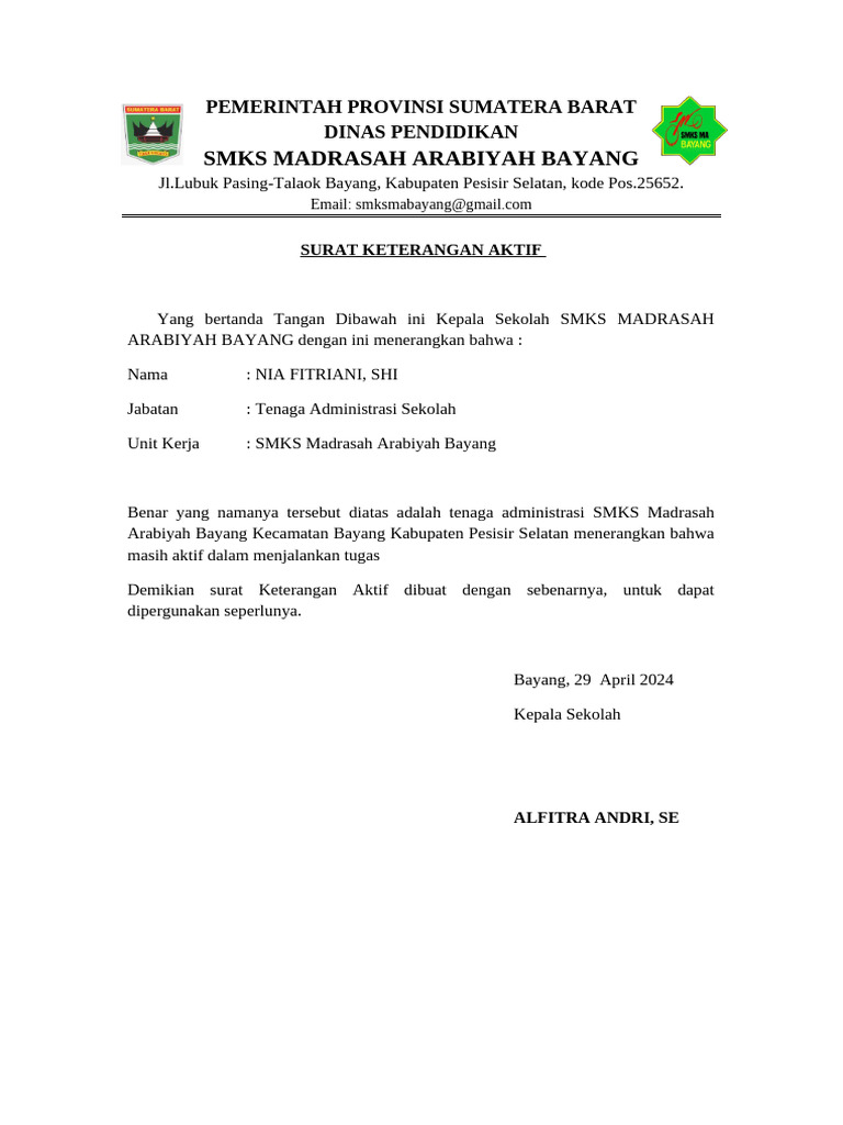 Surat Keterangan Aktif Guru | PDF