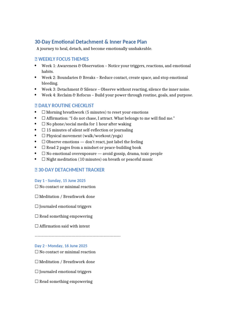 30-Day Emotional Detachment Guide | PDF | Spirituality | Meditation