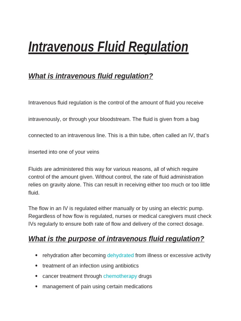 Intravenous Fluid Regulation | PDF | Intravenous Therapy | Clinical ...