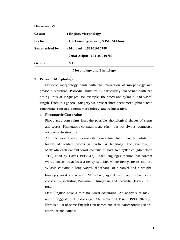 Discussion 6 - Morphology and Phonology | PDF | Syllable | Morphology ...