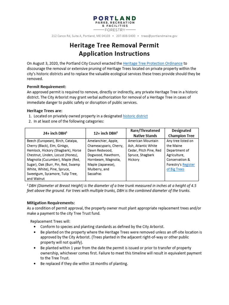 Heritage Tree Removal Permit Form | PDF | Trees