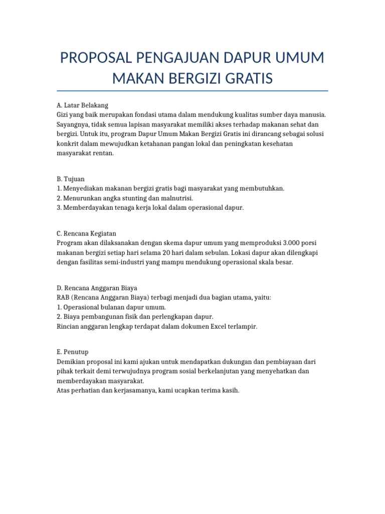 Proposal Dapur Umum | PDF