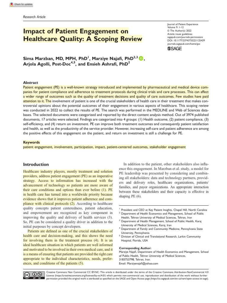 Patient Engagement's Impact on Healthcare Quality | PDF | Systematic ...