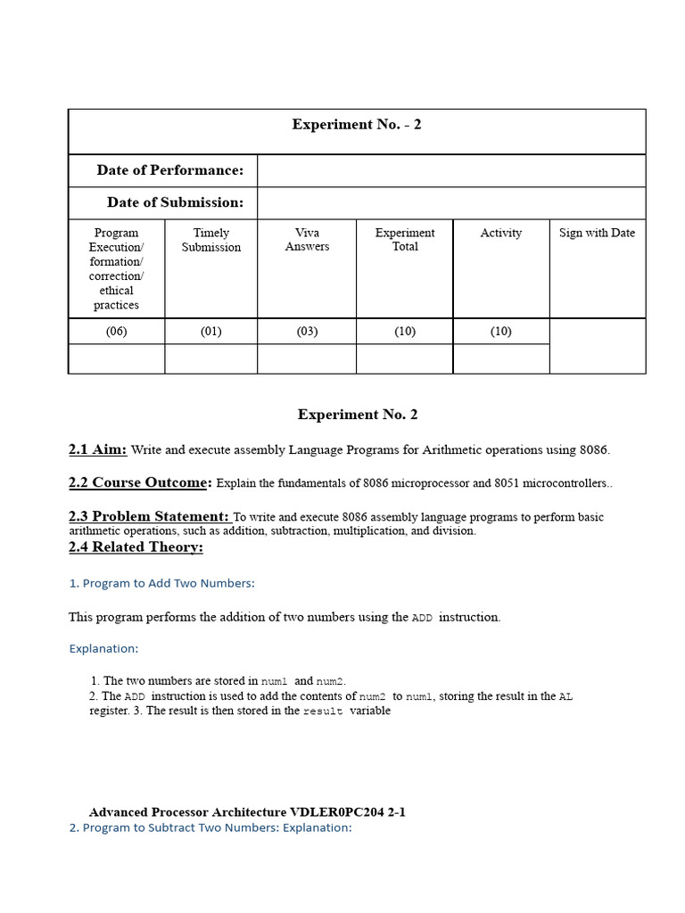 Exp 2 APA Aditya Shinde | PDF | Assembly Language | Computer Engineering