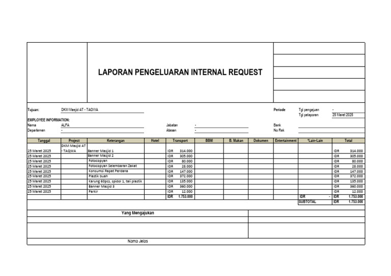 Form Laporan Pengeluaran | PDF
