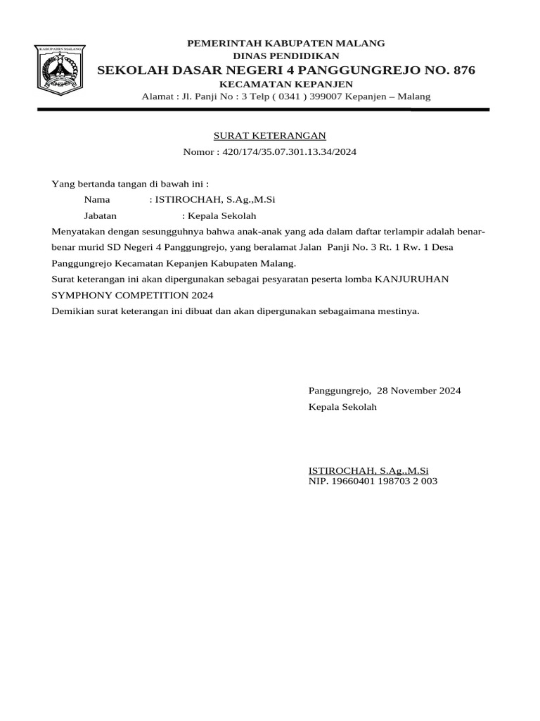 Surat Keterangan Lomba Drumband | PDF