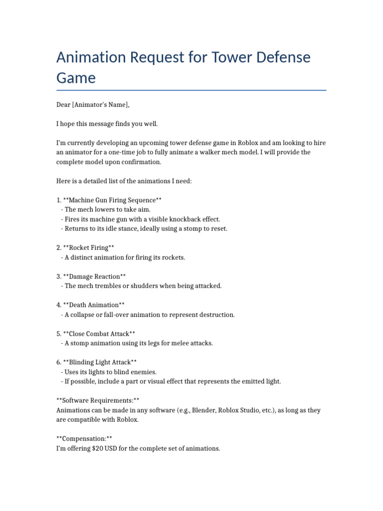 Mech Animation Request for Game | PDF