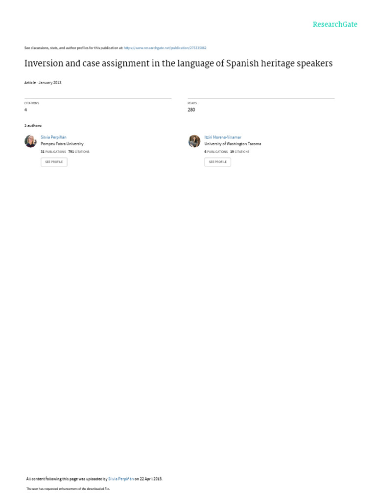 Inversion and Case Assignment in The Language of Spanish Heritage ...