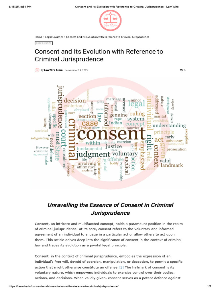 Consent and Its Evolution With Reference To Criminal Jurisprudence - Law Wire | PDF | Consent ...