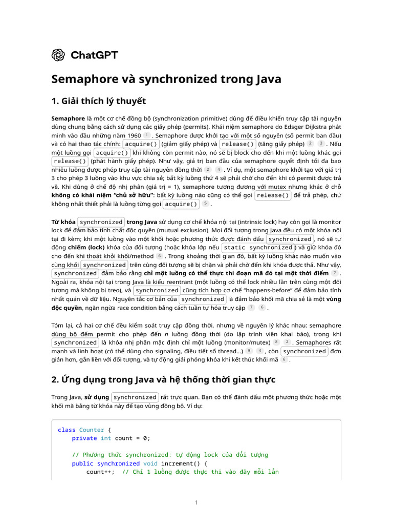 Semaphore Và Synchronized Trong Java | PDF