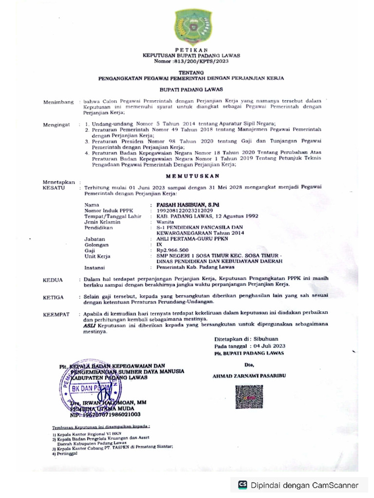 SK p3k Faisah HSB | PDF