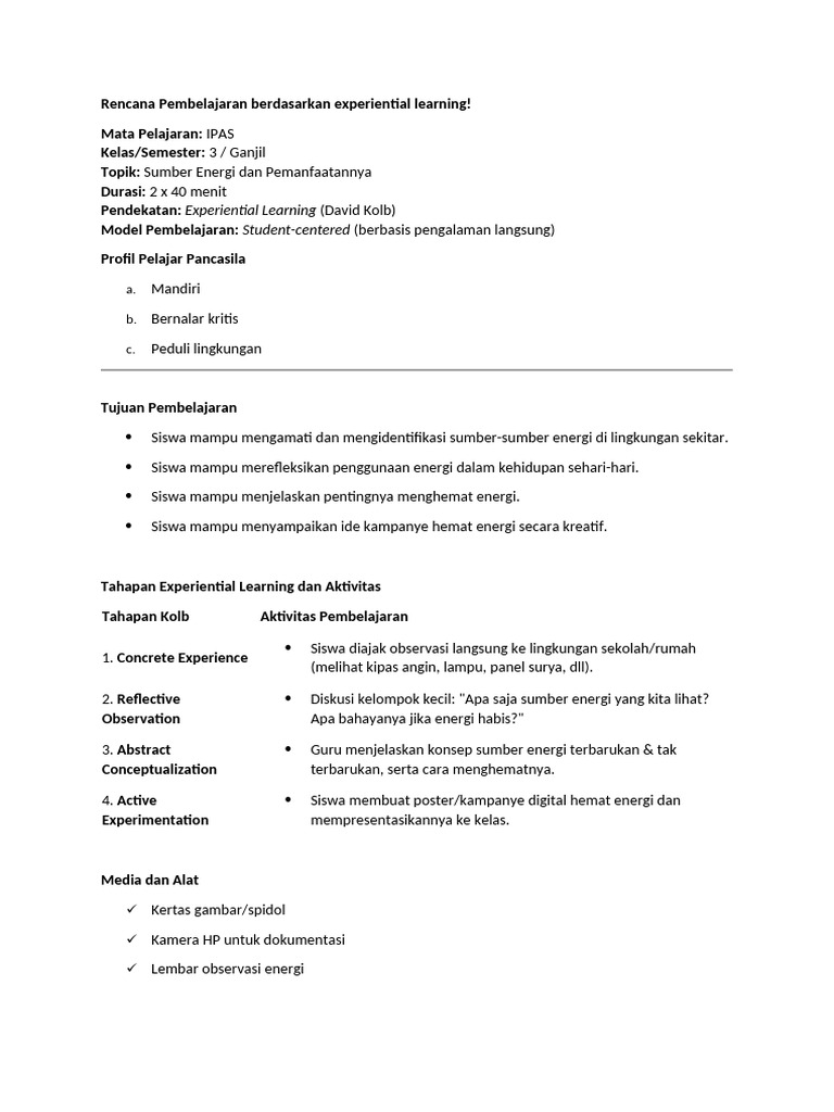 Topik 3 H Rencana Pembelajaran Berdasarkan Experiential Learning | PDF