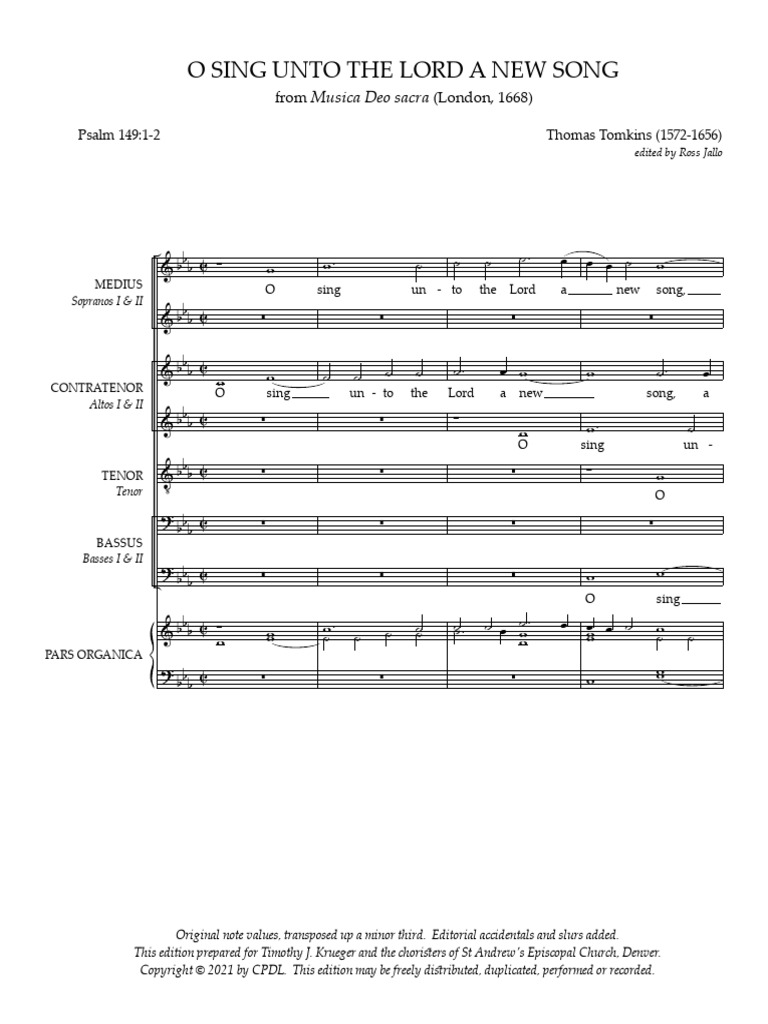 Tomkins: O Sing Unto the Lord | PDF | Singing | Vocal Music
