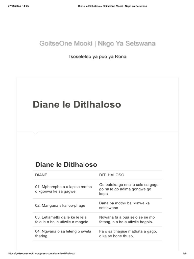Diane Tsa Setswana | PDF