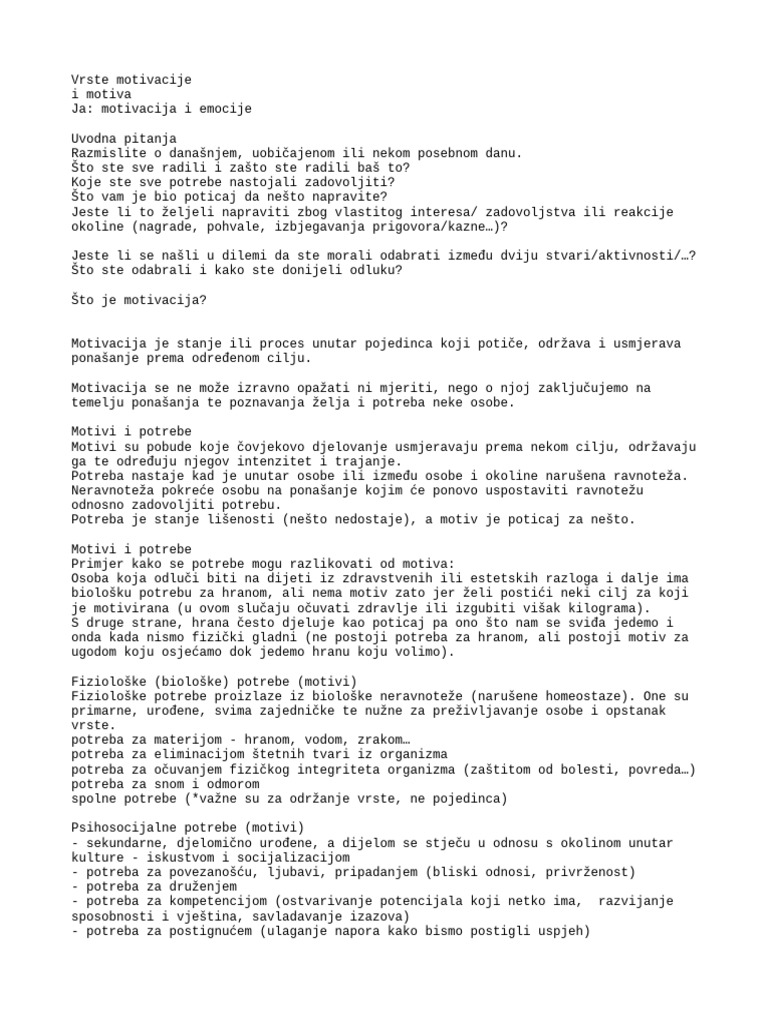 Vrste Motivacije I Motiva | PDF
