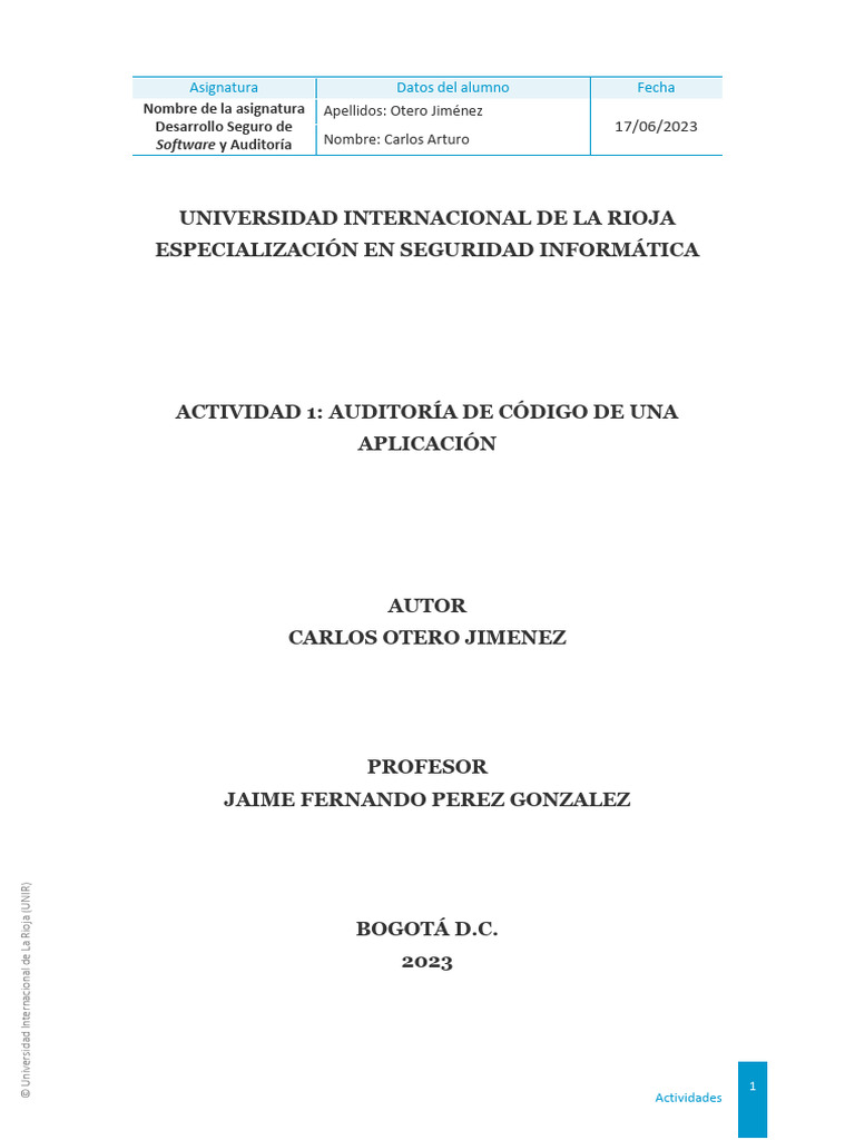 Actividad 1 Auditoría de Código de Una Aplicación | PDF | Almacenador ...