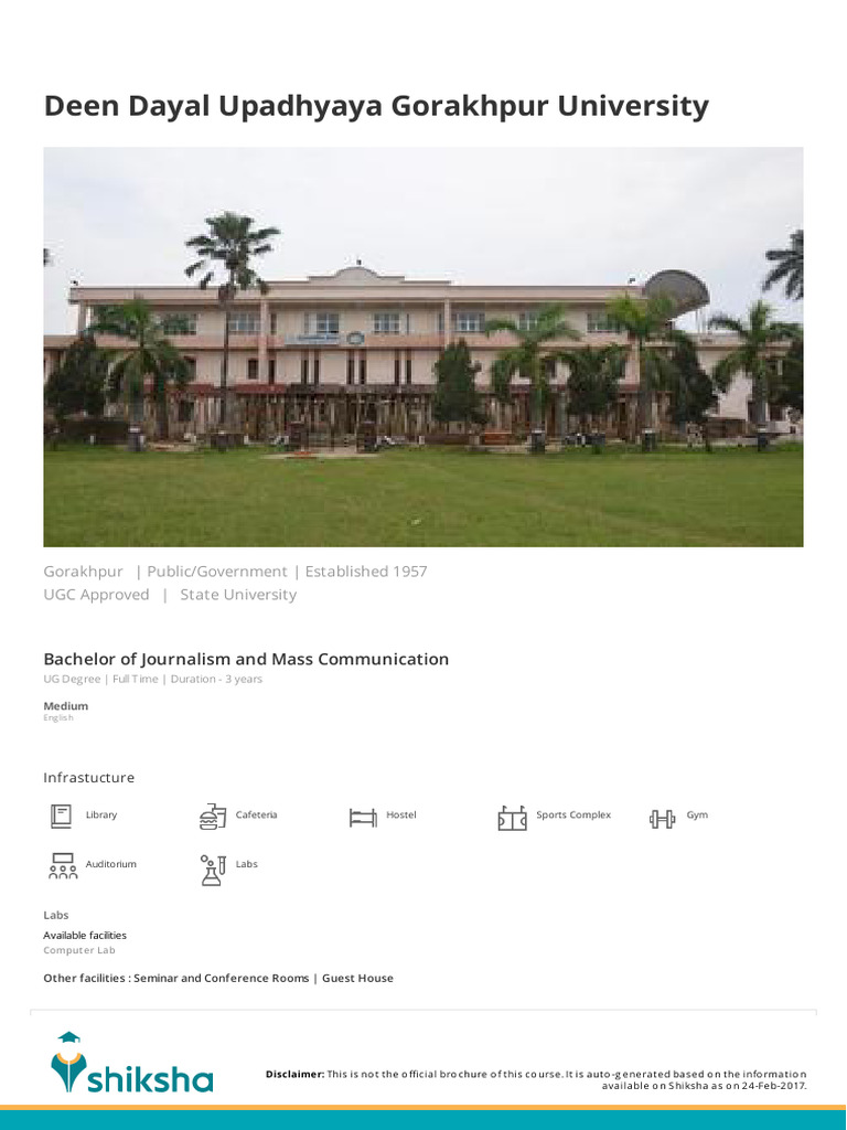 DDU Deen Dayal Upadhyaya Gorakhpur University | PDF