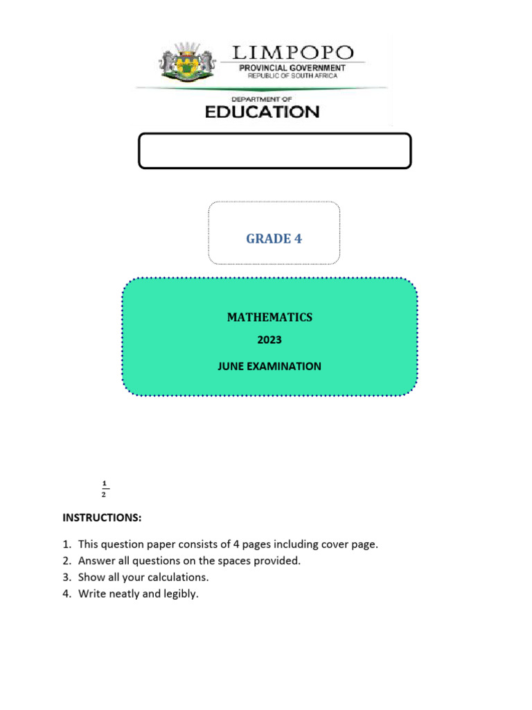 2023 Math GR 4 June Examination | PDF