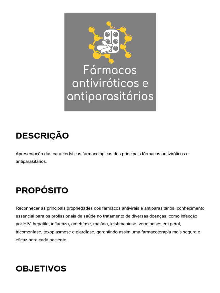 Fármacos Antiviróticos e Antiparasitários | PDF | Vírus | Plasmodium