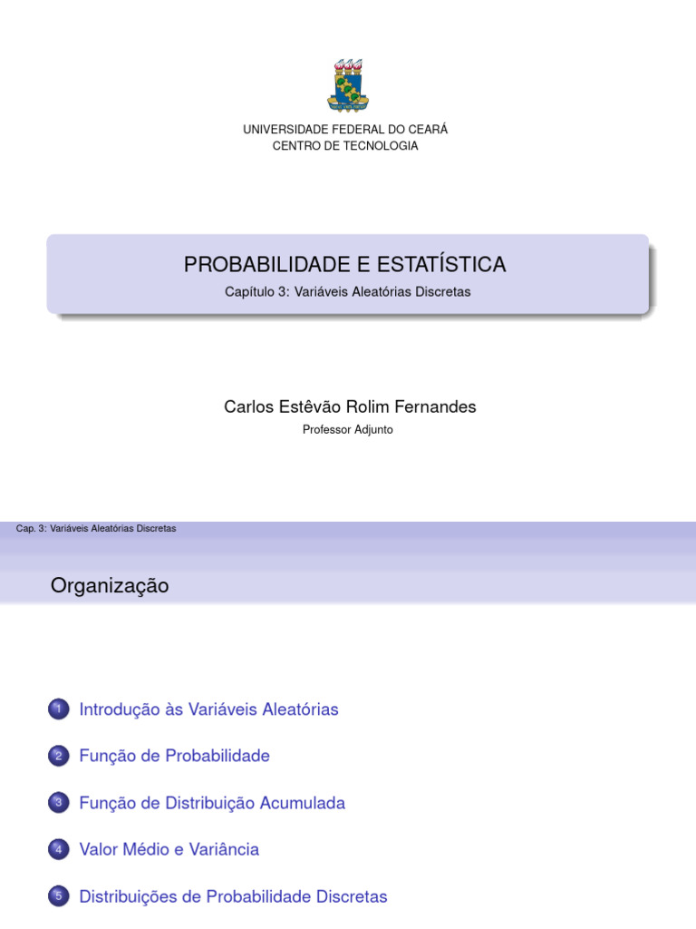 Aula de Estatistica Carlos Estevão | PDF | Variável aleatória | Aleatoriedade