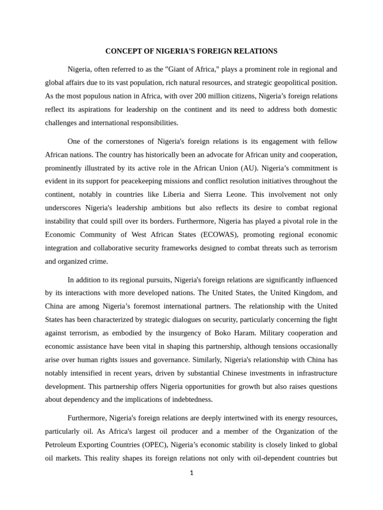Concept of Nigeria Foreign Relation | PDF | Nigeria | Pan Africanism