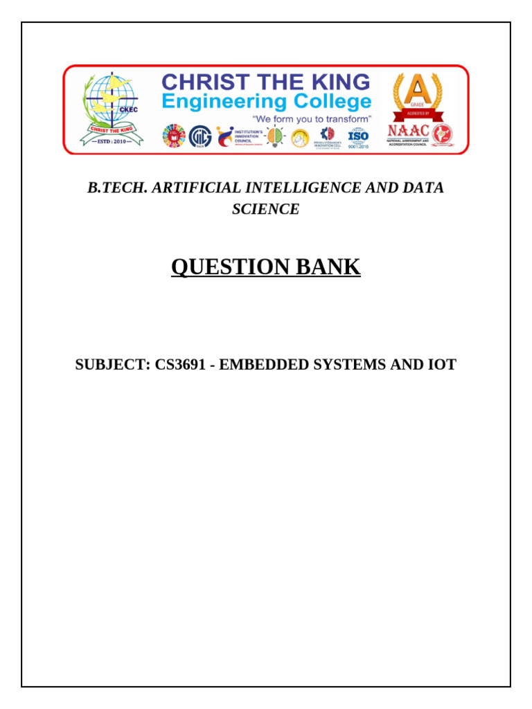 Cs3691 Embedded System and Iot Question Bank | PDF | Microcontroller | Random Access Memory