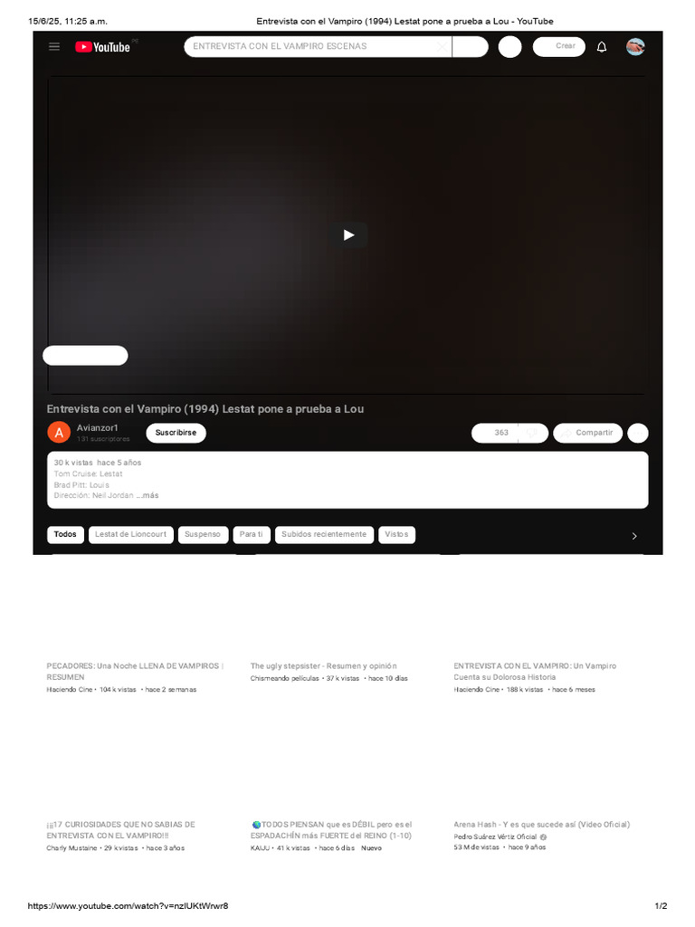 Entrevista Con El Vampiro (1994) Lestat Pone A Prueba A Lou - YouTube | PDF | Novelas de ...