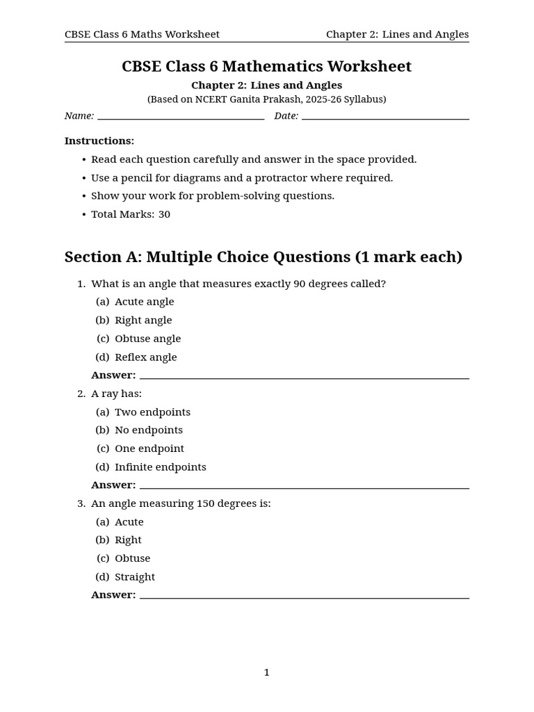Unit 2 - Lines and Angles Worksheet | PDF | Angle | Euclidean Geometry