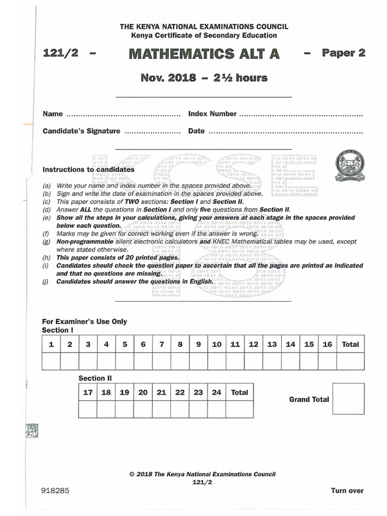 Kcse 2018 Knec Math P2 | PDF