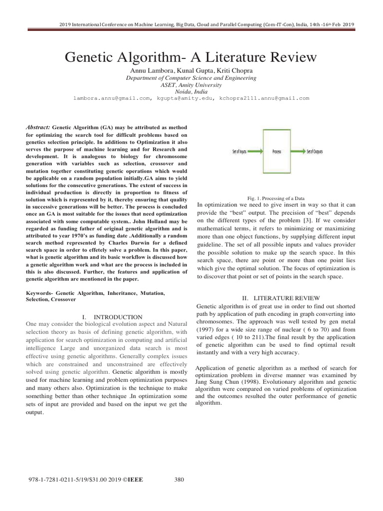 Genetic Algorithm - A Literature Review | PDF | Genetic Algorithm | Mathematical Optimization