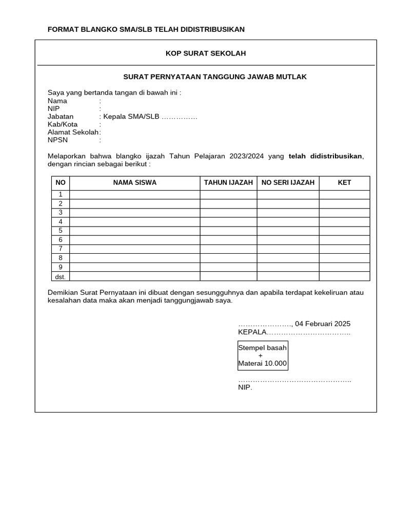 Form Distribusi Blanko | PDF