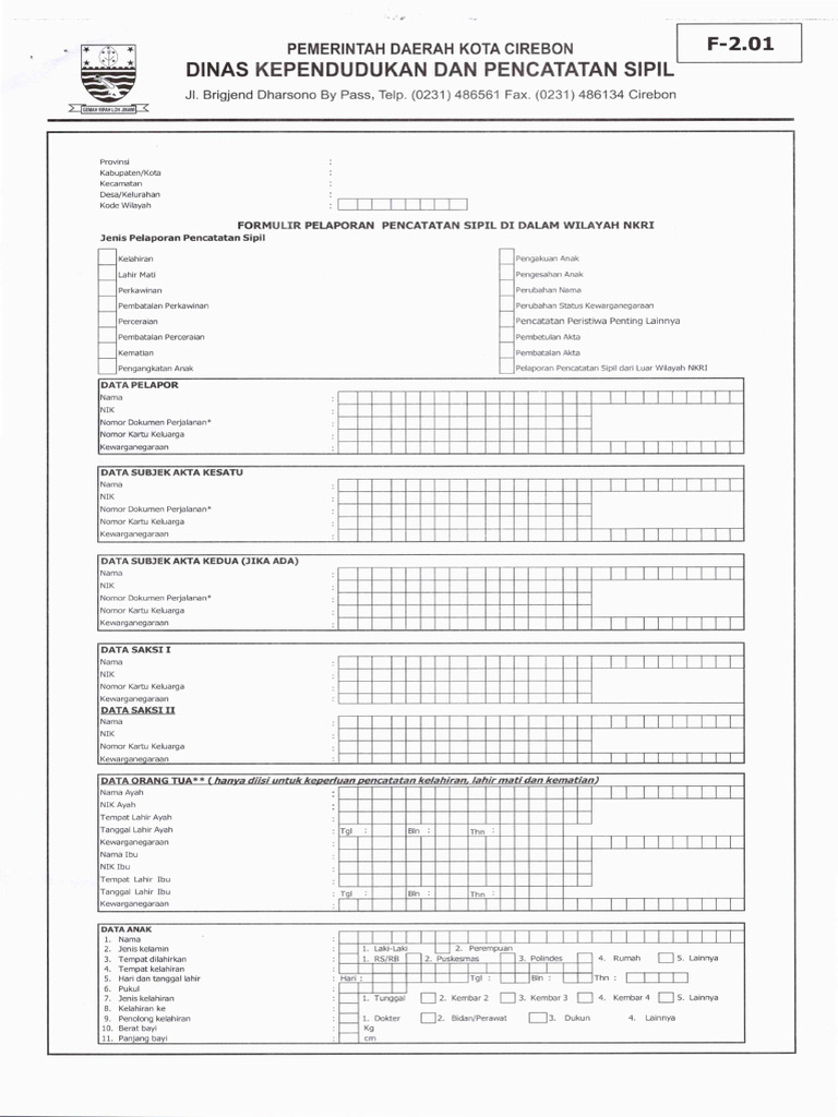F-2.01 Formulir Pelaporan Pencatatan Sipil Di Dalam Wilayah NKRI | PDF