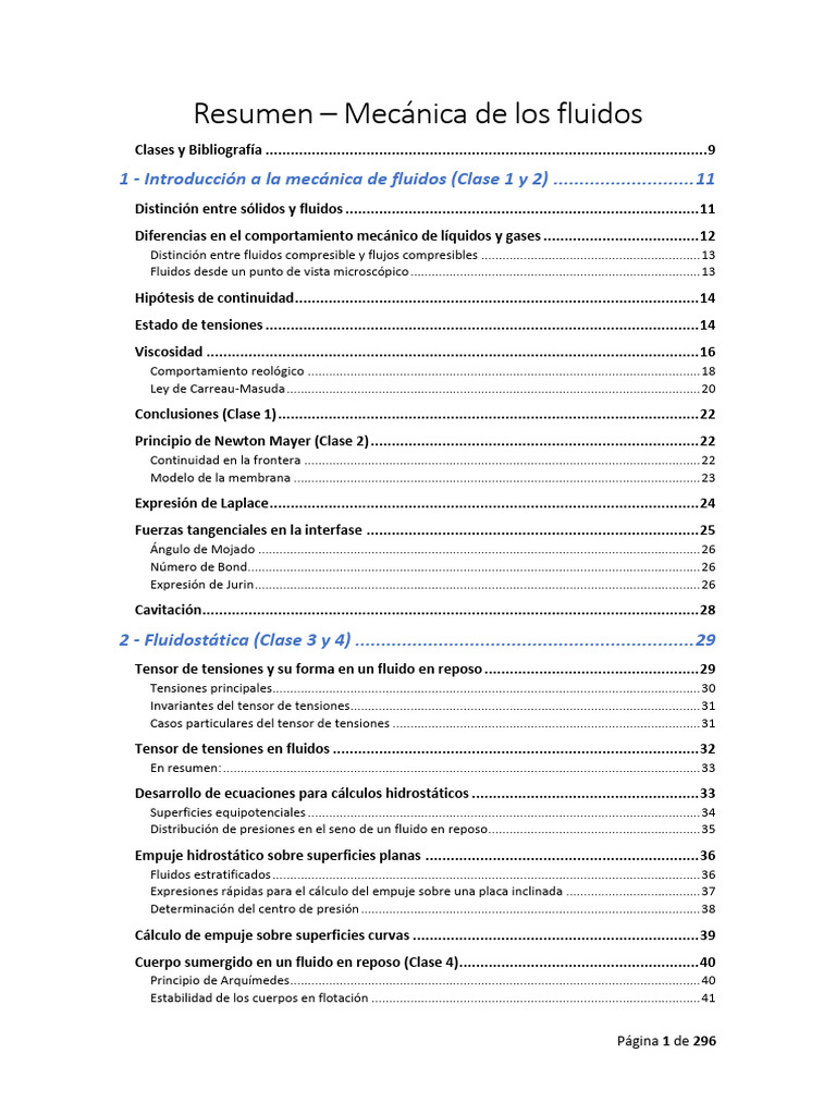 Resumen - Mecánica de Los Fluidos | PDF | Dinámica de fluidos | Capa límite