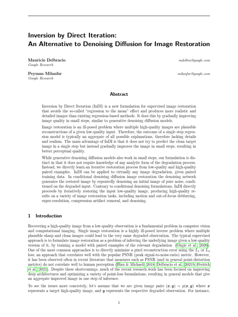 Inversion by Direct Iteration An Alternative To Denoising Diffusion ...