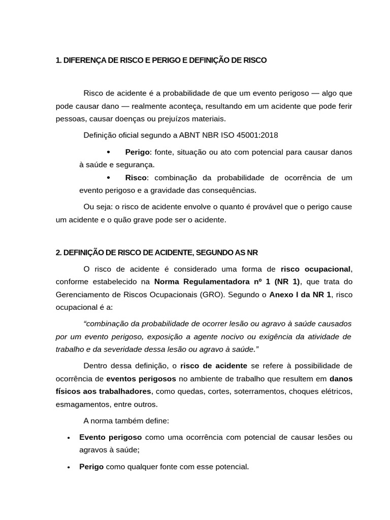 Risco e Perigo: Definições e Exemplos | PDF | Segurança e saúde ocupacional