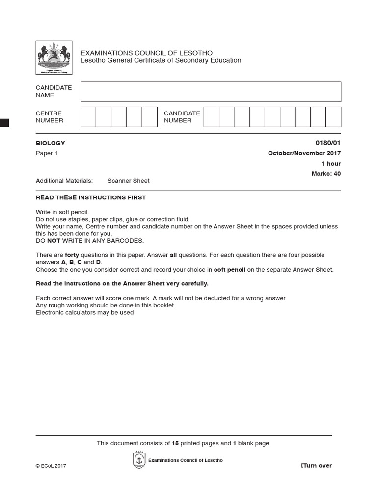 2023 Lesotho Biology ECOL Exam Paper | PDF | Leaf | Seed