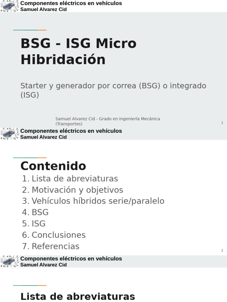 BSG - ISG Micro Hibridación (Presentación), Samuel Alvarez Cid | PDF | Vehículo híbrido ...