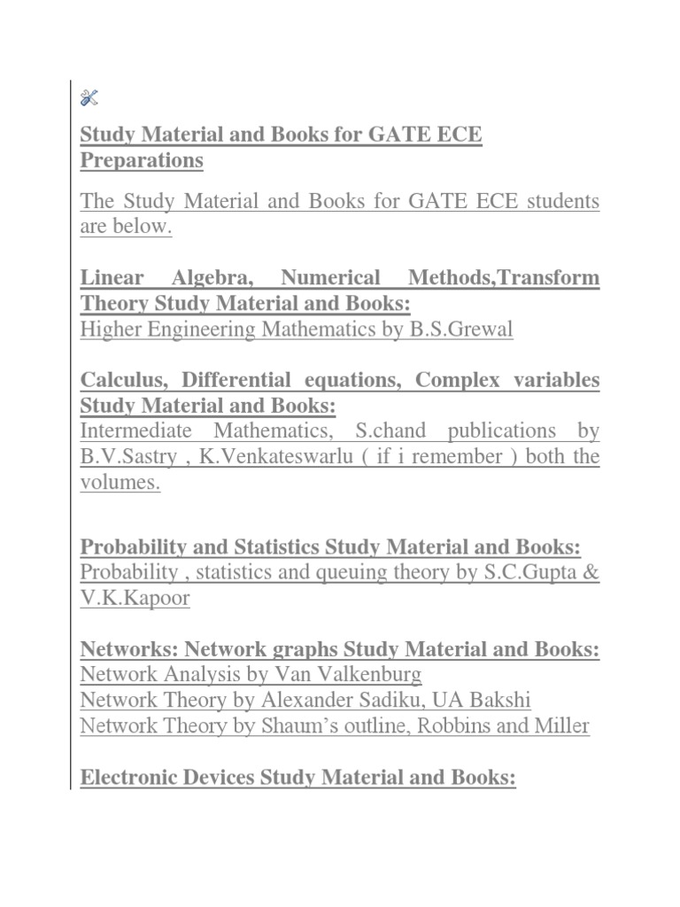 GATE ECE Study Material and Books | PDF | Electronics | Electronic ...