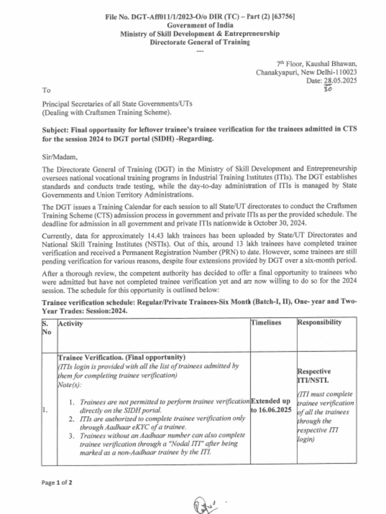 CTS-2024 Trainee Verification Schedule Extension - 30!05!2025 | PDF