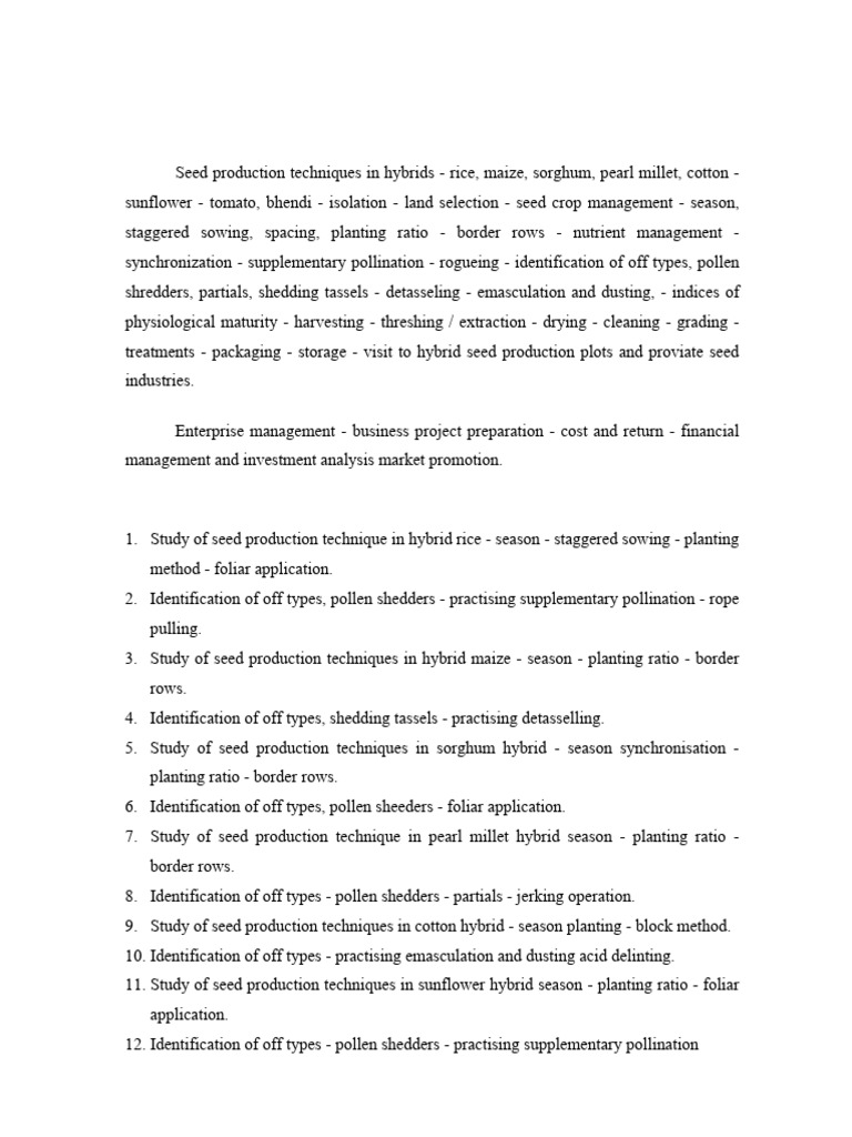Hybrid Seed Production Techniques Guide | PDF | Plant Breeding | Hybrid ...