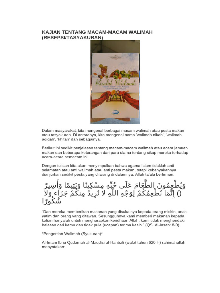 Macam Walimah Dalam Islam | PDF