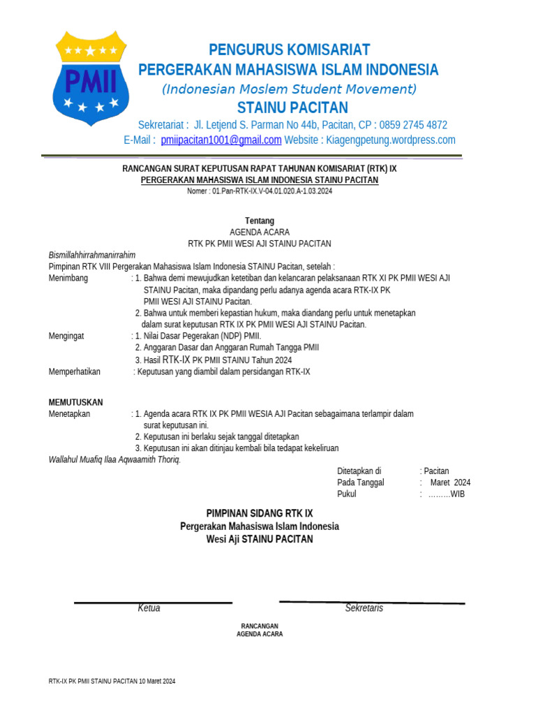 Agenda RTK IX PMII Wesi Aji 2024 | PDF