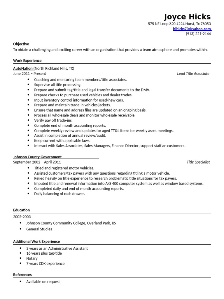 Joyce Hicks - Resume-04.02.18 | PDF | Business | Economies