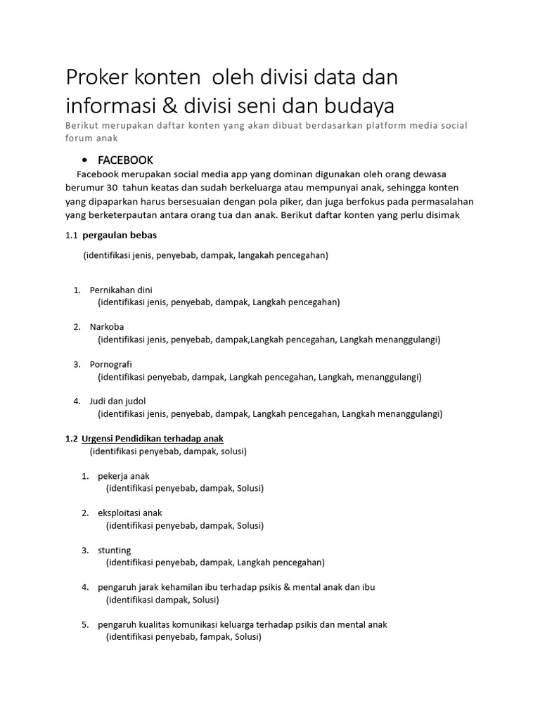 Proker Konten Oleh Divisi Data Dan Informasi | PDF