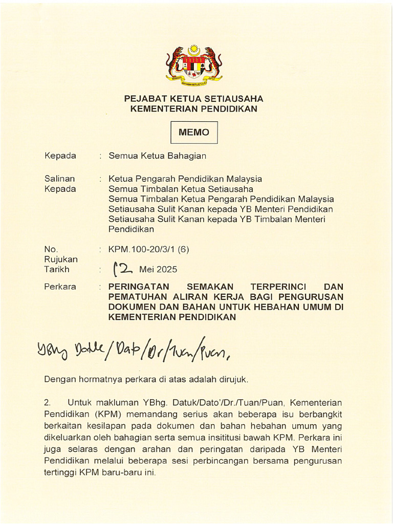 Memo Ksu - Peringatan Semakan Terperinci Dan Pematuhan Aliran Kerja ...