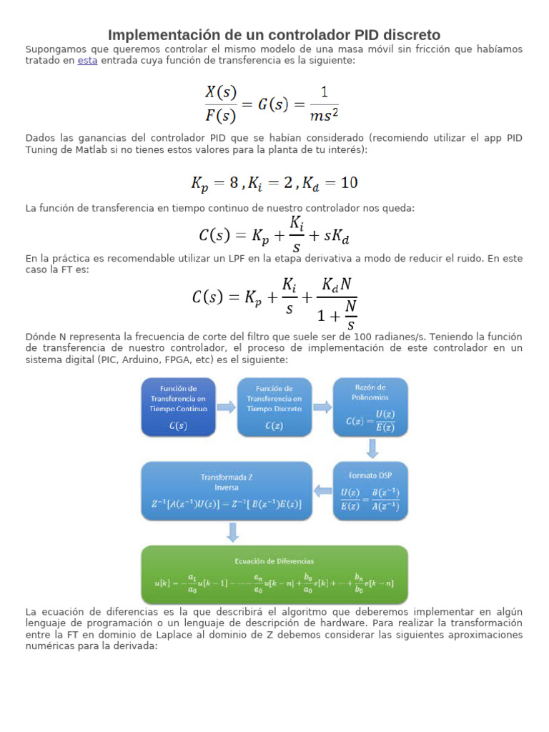 Implementación de Un Controlador PID Discreto | PDF | Función (Matemáticas) | Lenguaje de ...