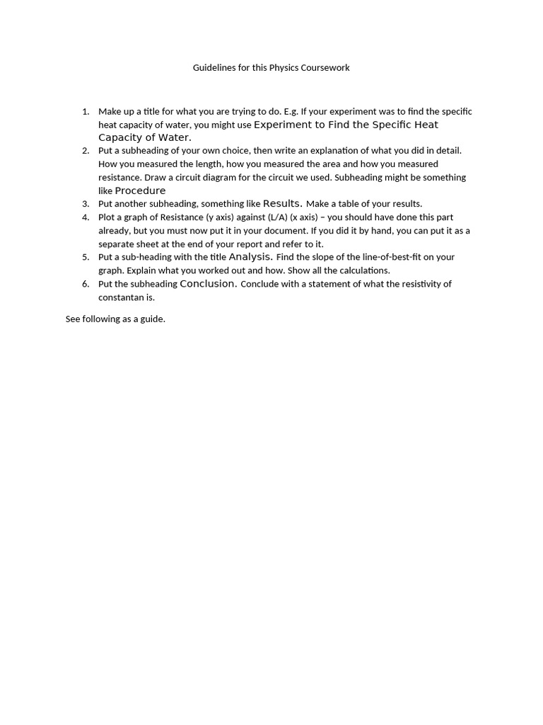 Guidelines For This Physics Coursework | PDF | Electrical Resistivity And Conductivity | Area
